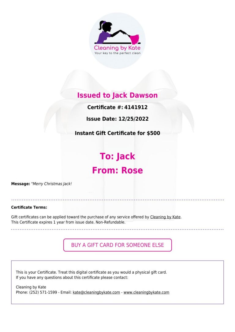 House Cleaning Gift Cards from Cleaning by Kate | The Best Gift Ever!